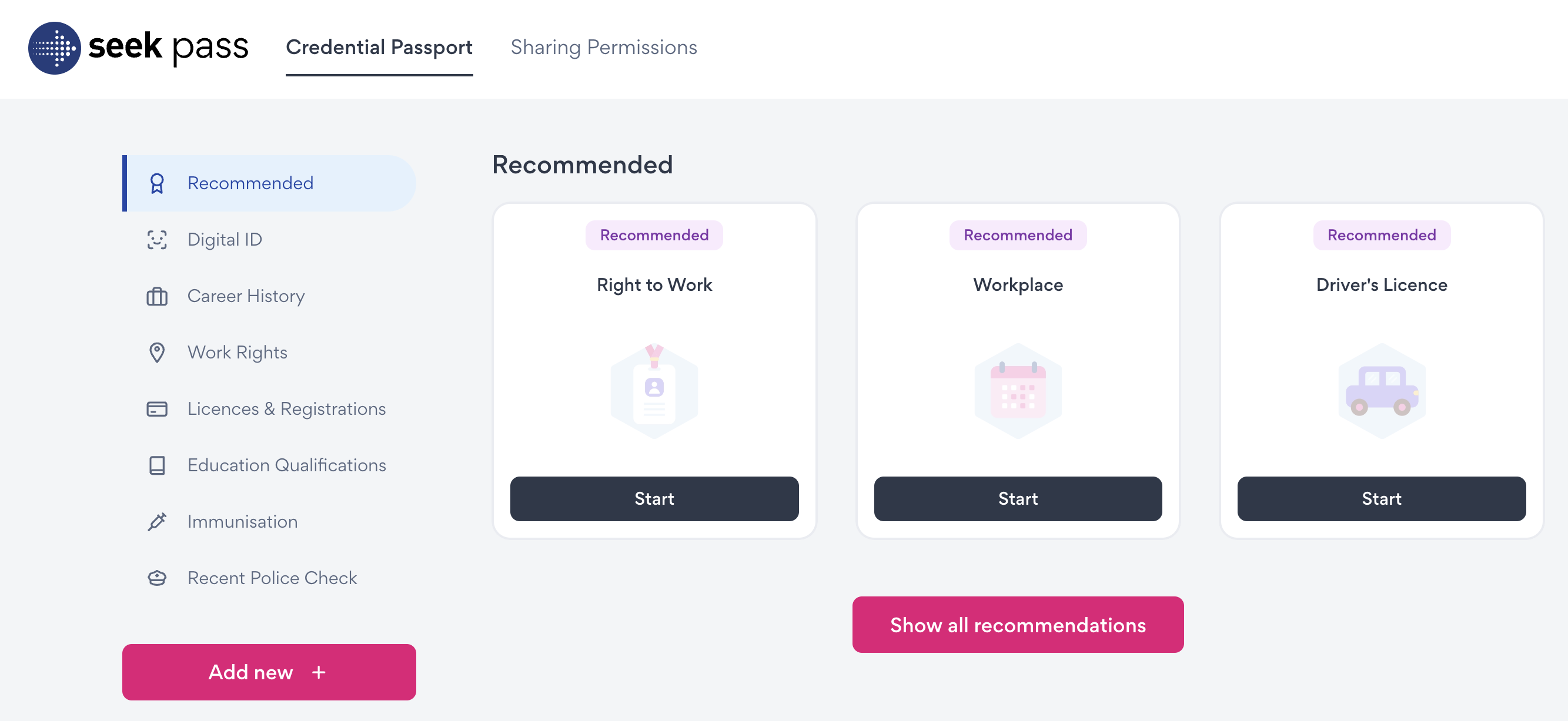 Credential recommendations – SEEK Pass